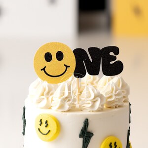 Smiley Face 'groovy One' Cake Topper: Glitter Birthday Decor - Etsy
