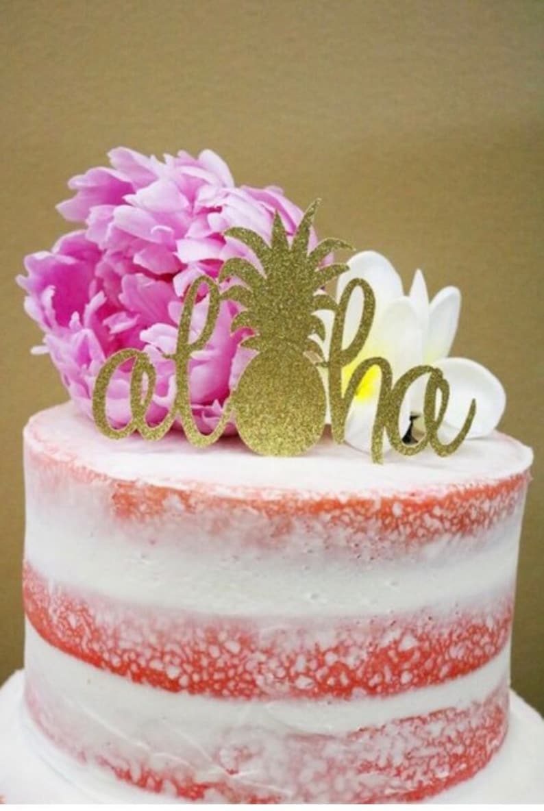 Aloha Cake Topper Tropical Party Cake Toppers Pineapple Etsy