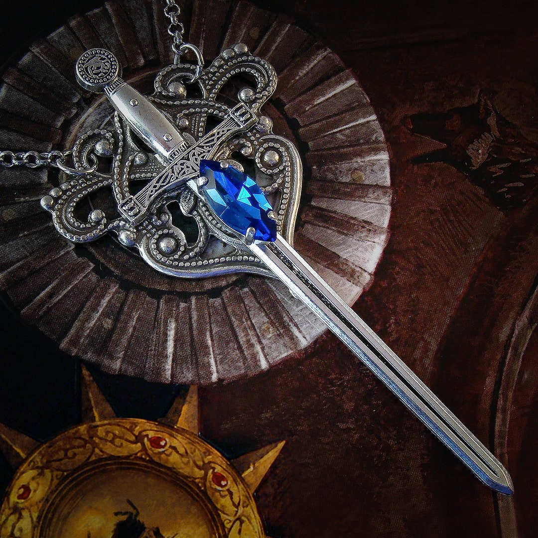 Medieval Sword Necklace – Avalon Night Blue Crystal Pendant - Etsy