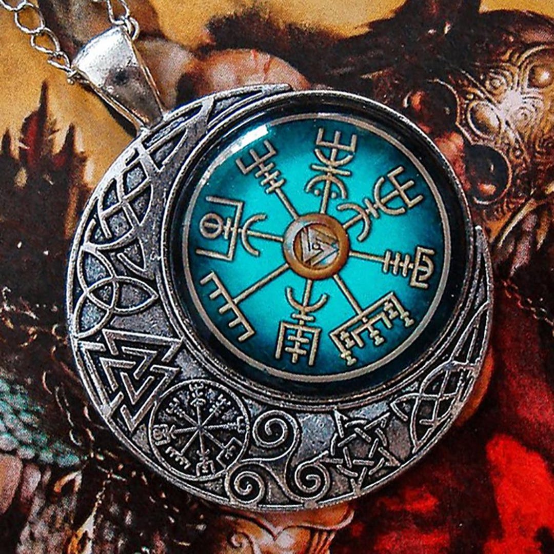 Vegvísir Viking Compass Necklace • Celtic Crescent Moon Talisman - Etsy
