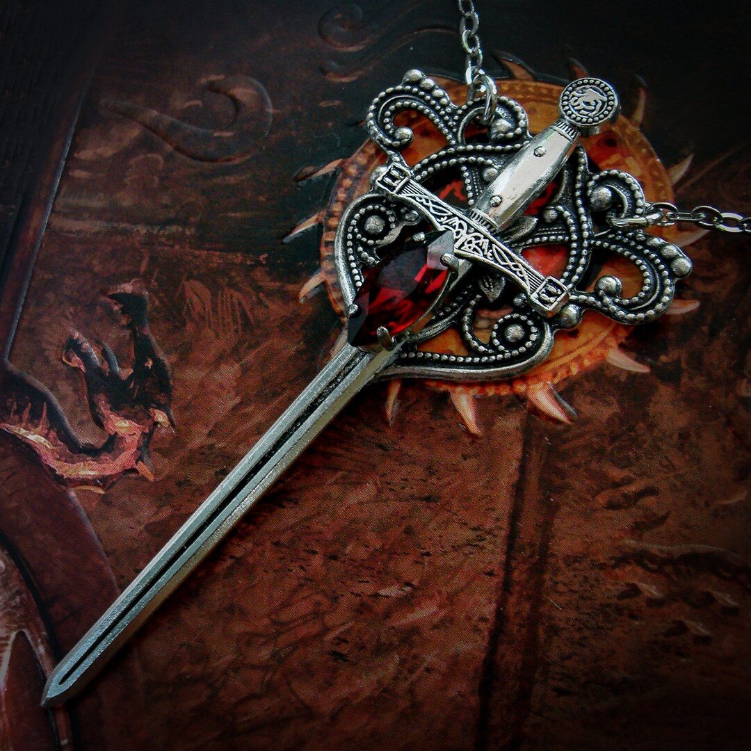 Sword Necklace Medieval Fantasy Heraldry Pendant Ruby Red Knight Coats ...