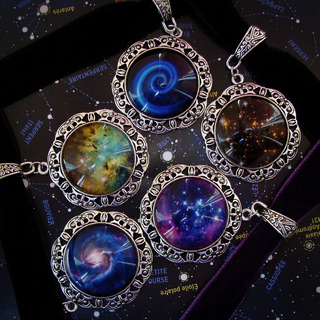 Galaxy Medallion Necklace Velvet Ribbon Choker Nebula Cosmic Astral ...