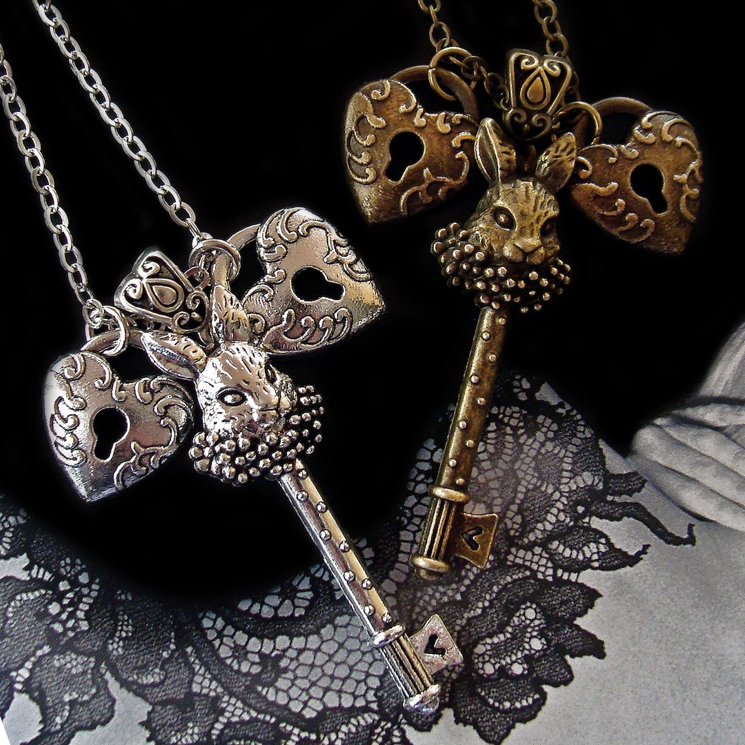 The Key to Wonderland - White Rabbit Necklace - Heart - Padlock - Lewis ...