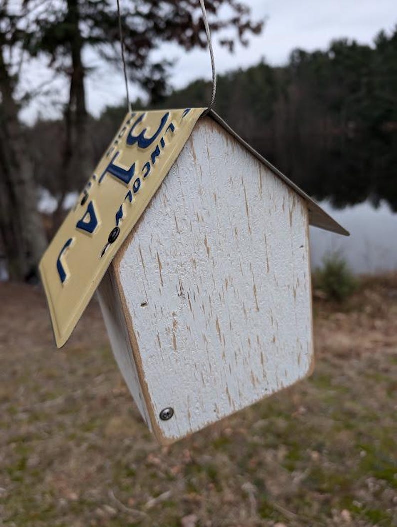 Illinois License Plate Roof on Hand Painted Flower Birdhouse With ...