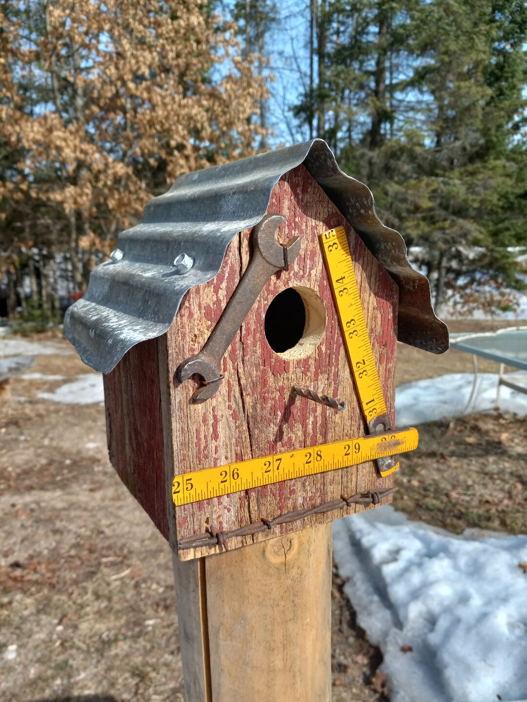 Rustic Bluebird Birdhouse, Barnwood & Vintage Metal Roof, Reclaimed ...