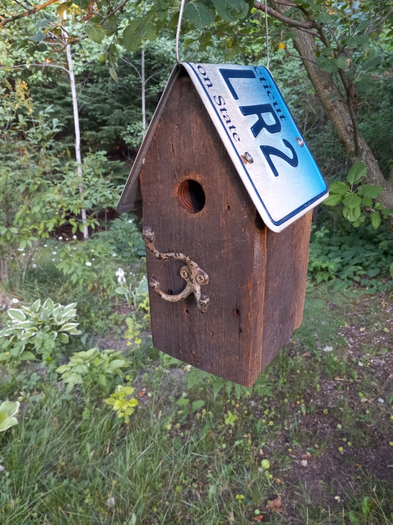 Connecticut License Plate Roof on a Rustic Reclaimed Barnwood Birdhouse ...