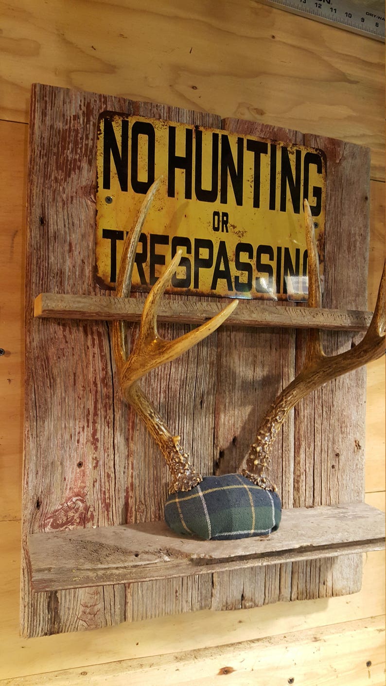 Whitetail Deer Antler Shelf on Barn Wood With No Hunting or - Etsy