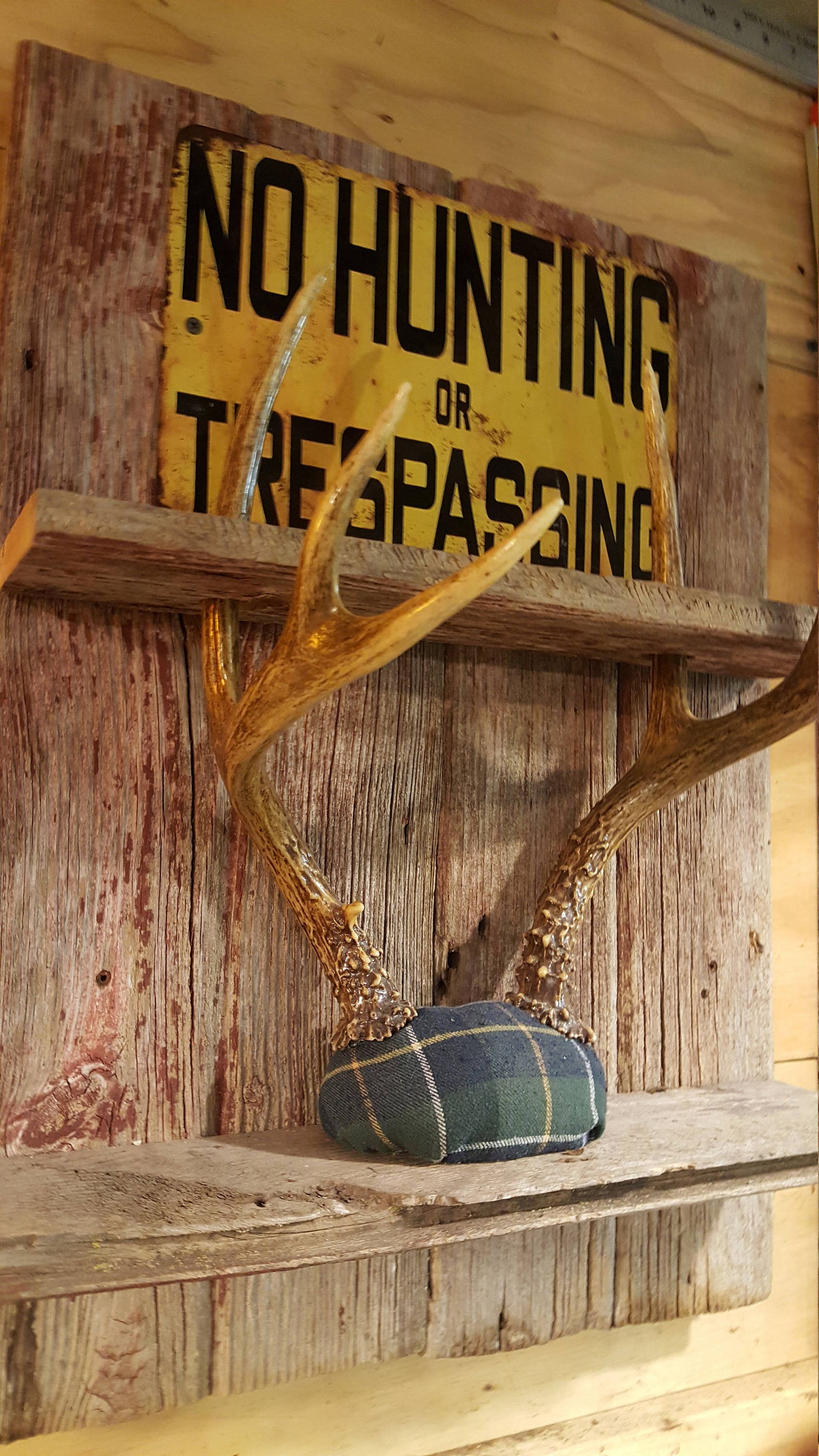 Whitetail Deer Antler Shelf on Barn Wood With No Hunting or - Etsy