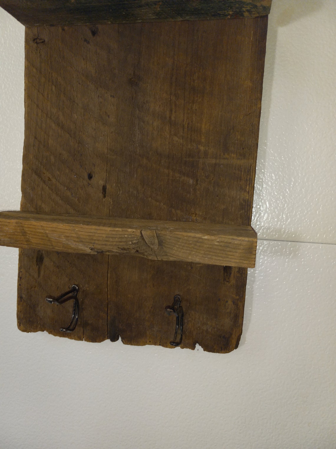 Rustic Barnwood Shelf With Vintage Coat Hooks - Etsy