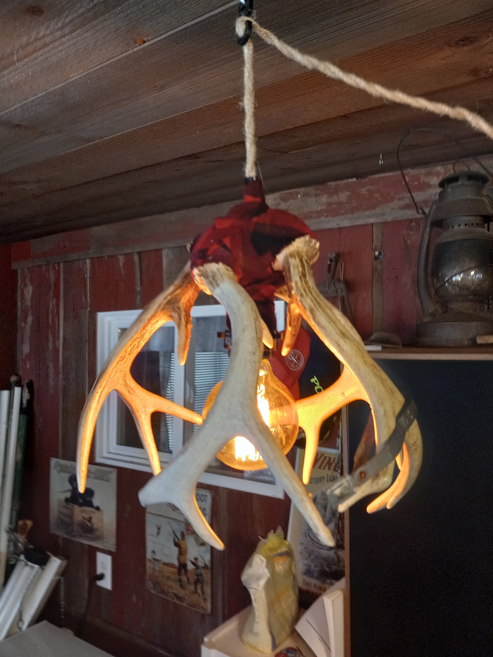Whitetail Deer Antler Swag Light Real Antlers With Flannel Shirt With ...