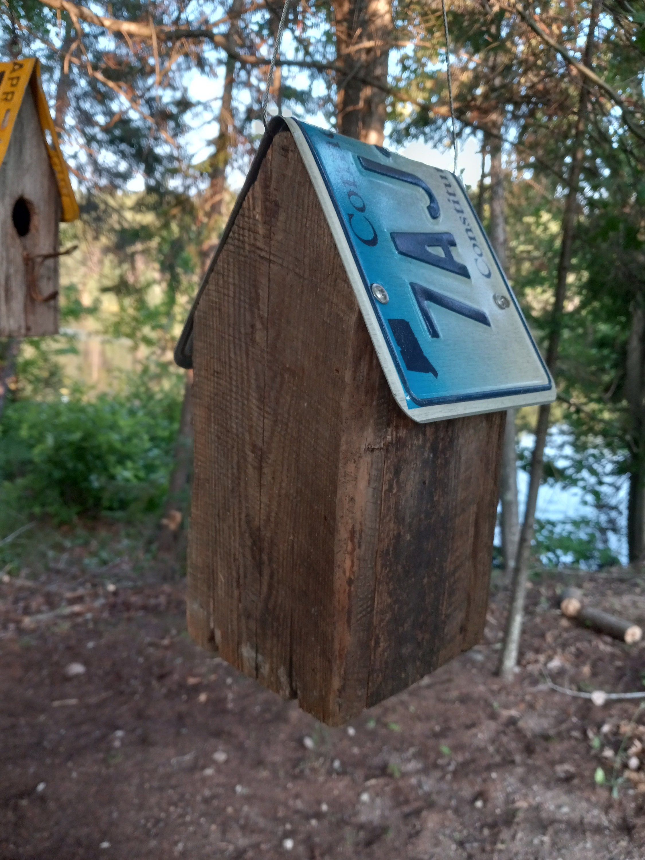 Connecticut License Plate Roof on a Rustic Reclaimed Barnwood Birdhouse ...