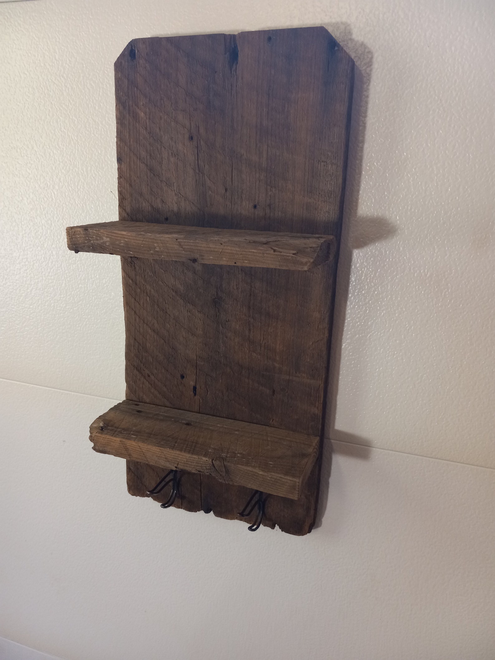 Rustic Barnwood Shelf With Vintage Coat Hooks - Etsy
