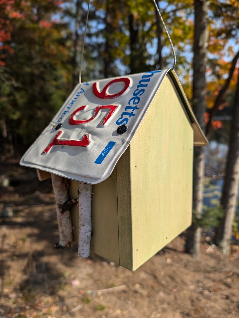 Massachusetts License Plate Roof Birdhouse With Birch Branch Made With ...