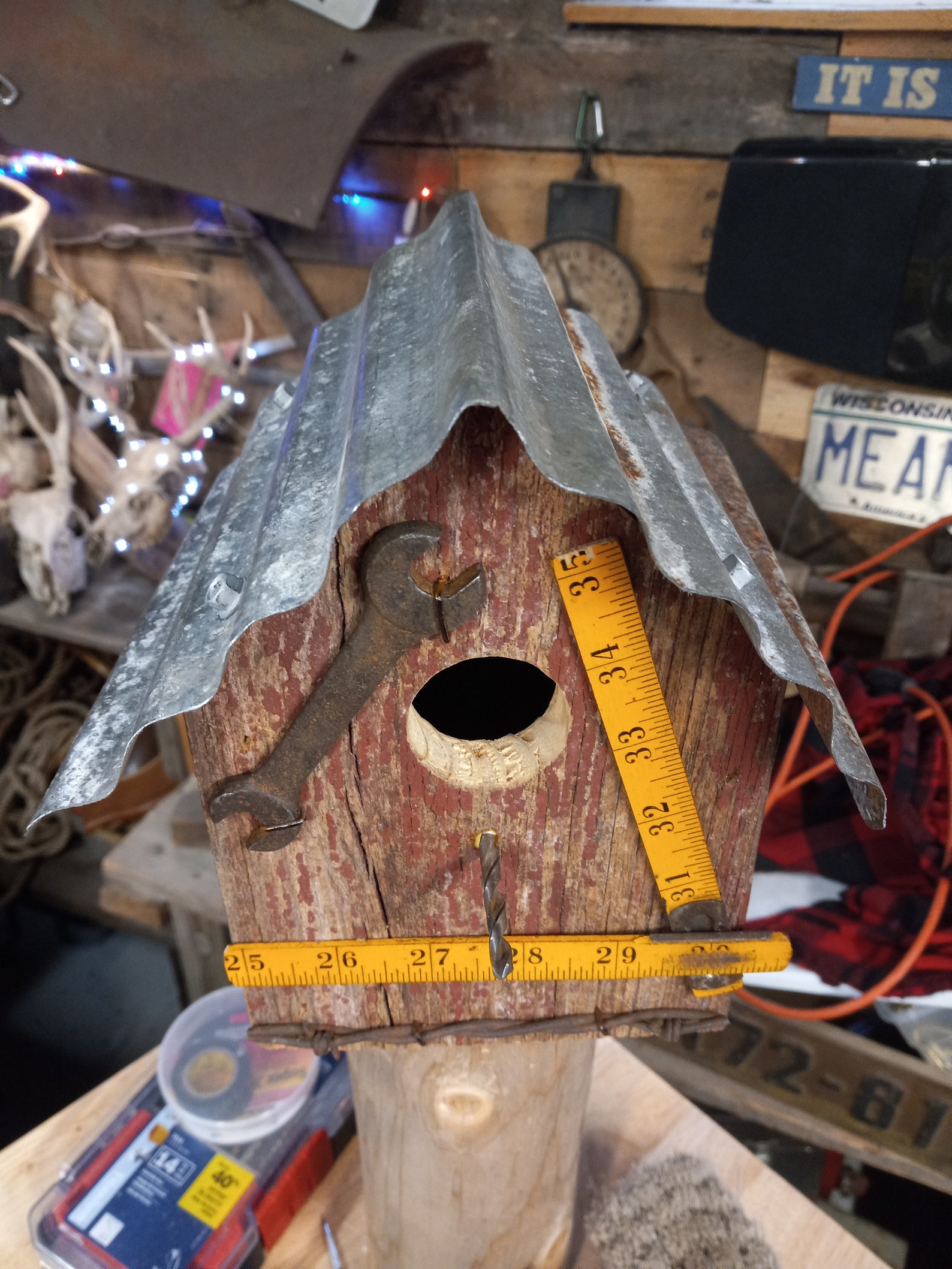 Rustic Bluebird Birdhouse, Barnwood & Vintage Metal Roof, Reclaimed ...