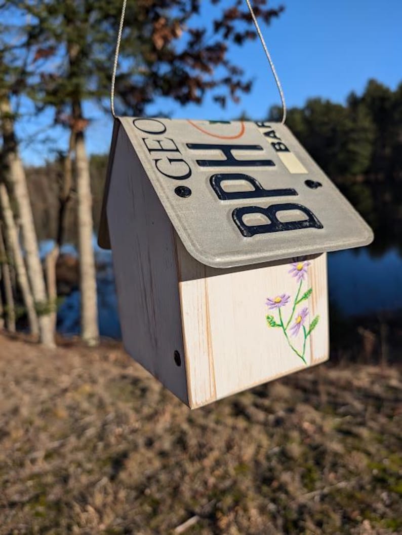 Georgia License Plate Roof on Hand Painted Wildflower Birdhouse Wren ...
