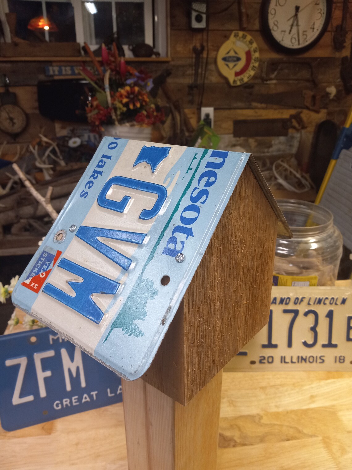 Driftwood Birdhouse With Michigan License Plate Roof, Wren House - Etsy