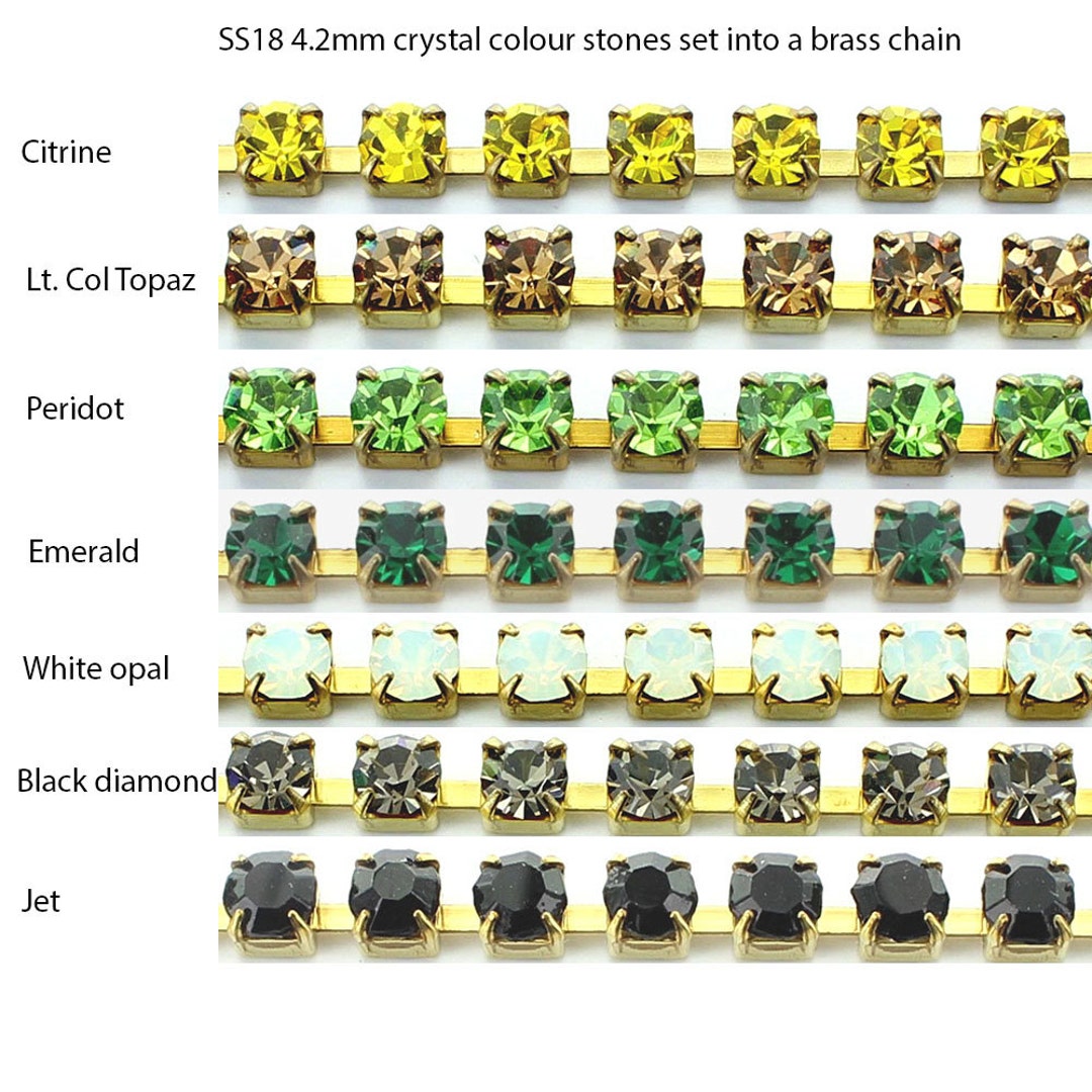Rhinestone SS18 Brass Chain Set With 4.2mm Crystal Coloured Stones ...
