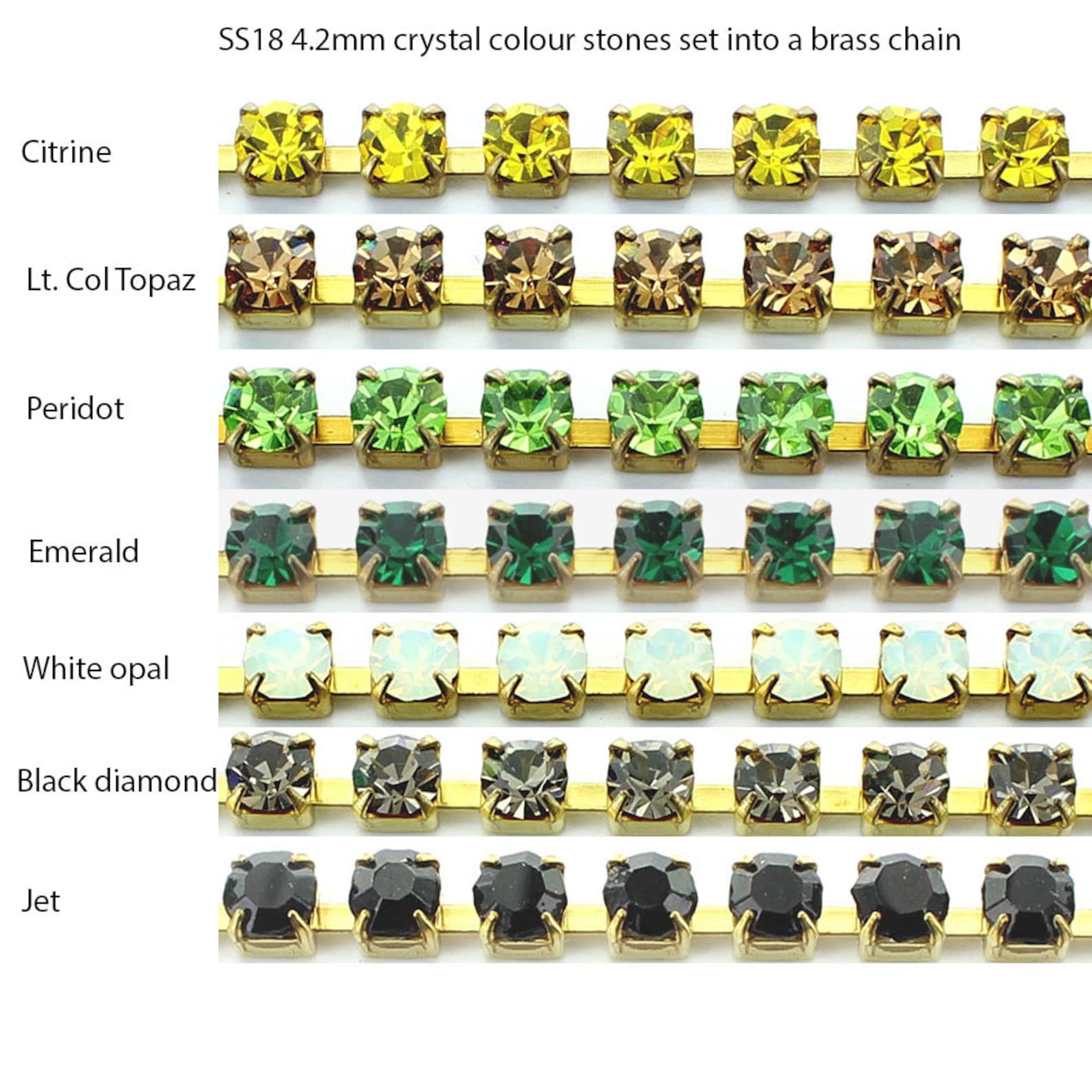 Rhinestone SS18 Brass Chain Set With 4.2mm Crystal Coloured Stones ...