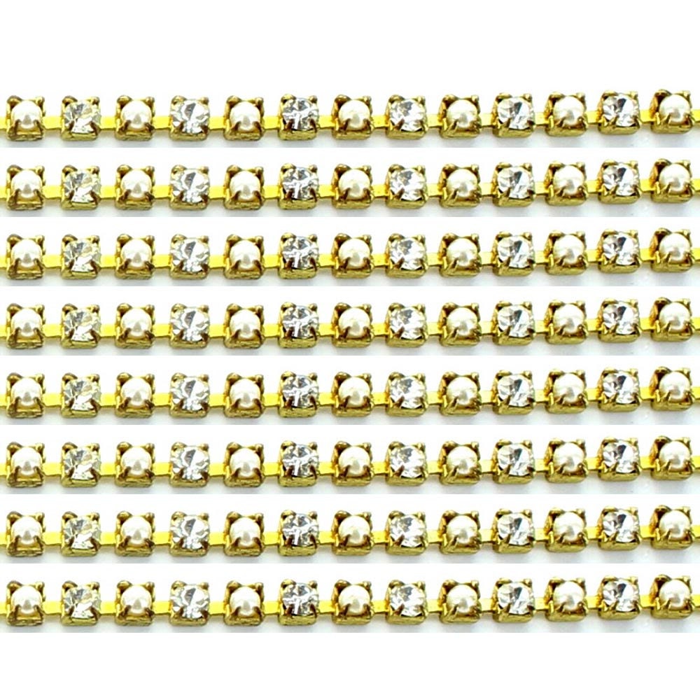 Crystal and Pearl Alternating Brass Chain Set With 2.5mm - Etsy