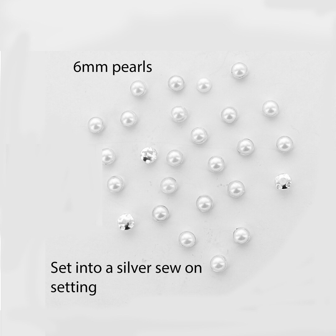 6mm Round Pearls in Monteese Silver Plated Sew on Settings. Price is ...