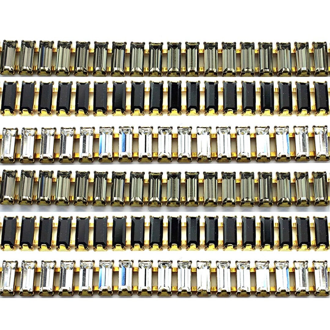 7x3 Baguette Brass Chain Set With Best Quality Machine Cut Crystals ...