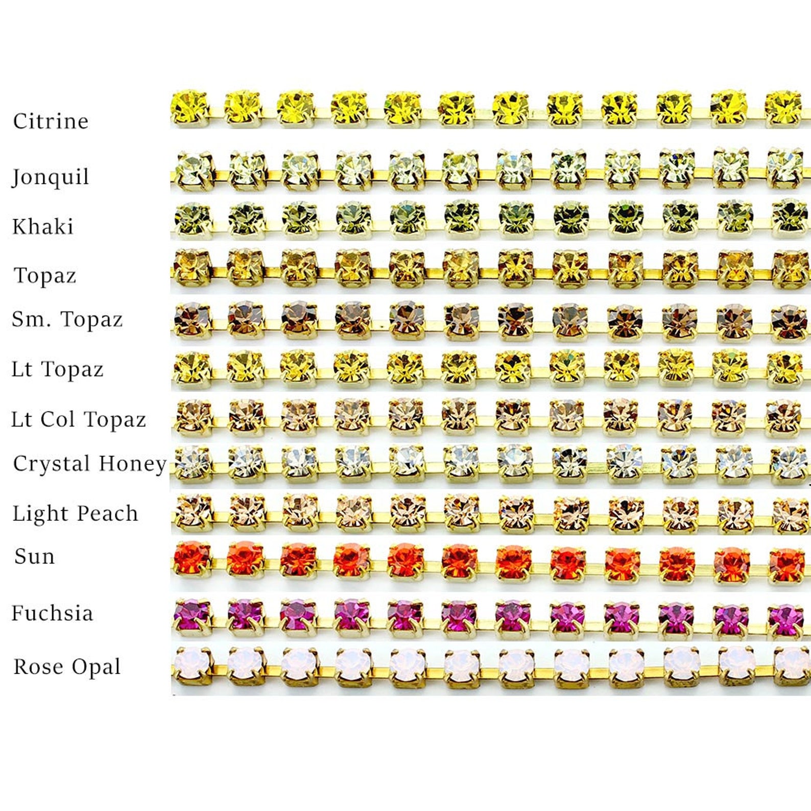 Rhinestone Chain SS12 (PP24) 3mm Brass Best Quality Stones in Various ...