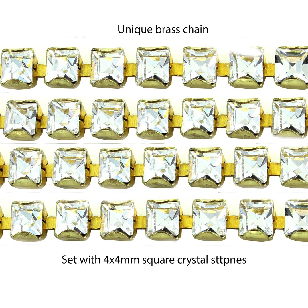 Rhinestone Brass Chain Set With 4x4mm Square Stones. Price is for 30 ...
