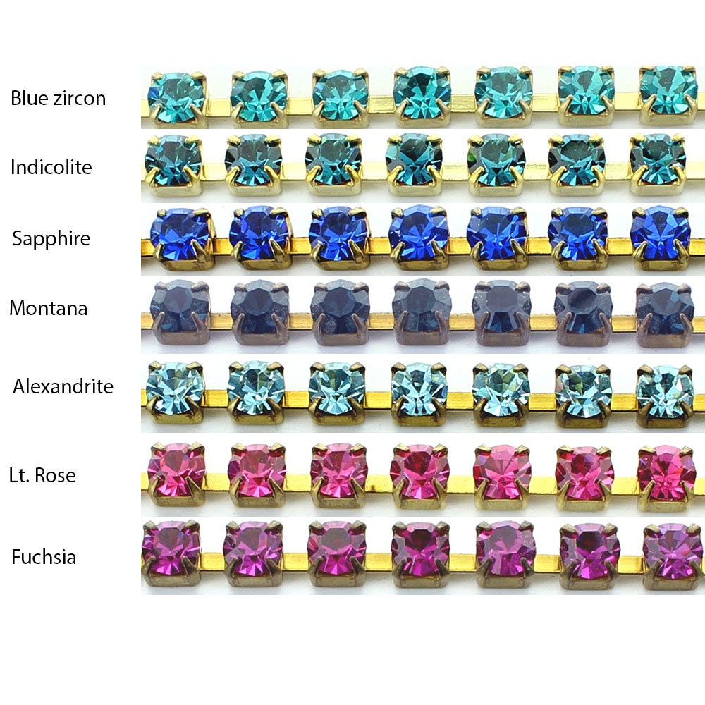 Rhinestone SS18 Brass Chain Set With 4.2mm Crystal Coloured Stones ...