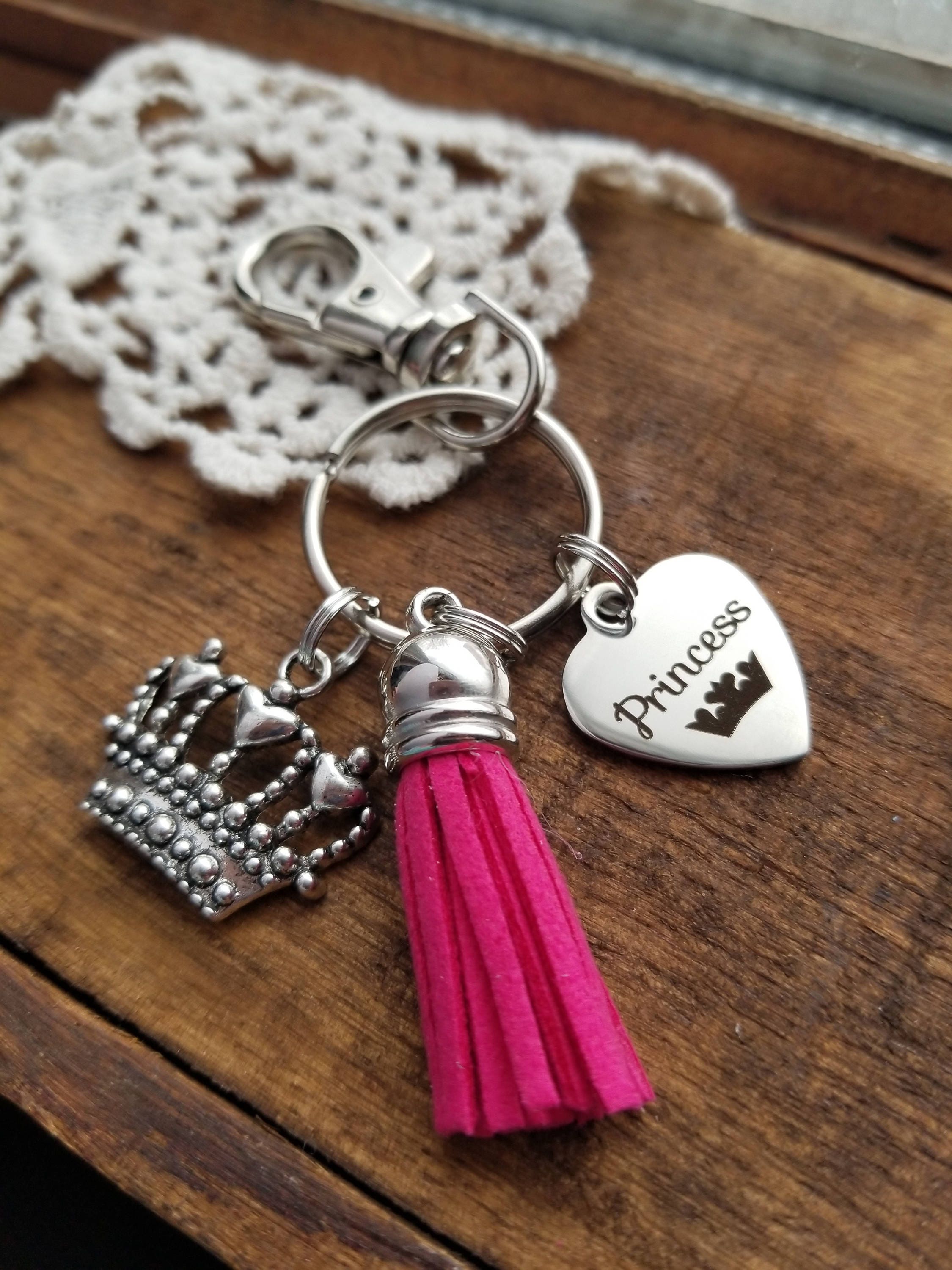 Princess keychain pink suede tassel keyring purse charm | Etsy
