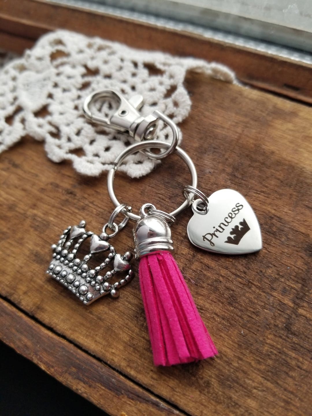 Princess Keychain , Pink Suede Tassel Keyring Purse Charm, Gift for Her ...