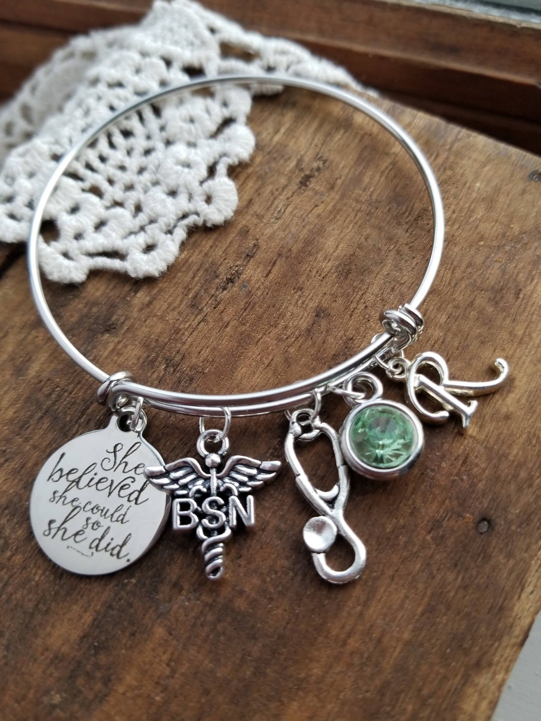 BSN Graduation Gift for Nurse , Personalized Bracelet, Bsn Charm ...
