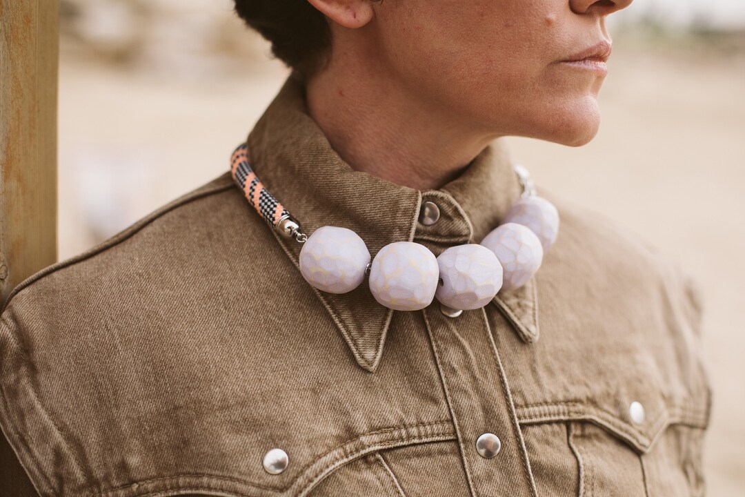 Maslina Lilac- Handmade Wooden Lilac Beads on Striped Sporty Rope - Etsy