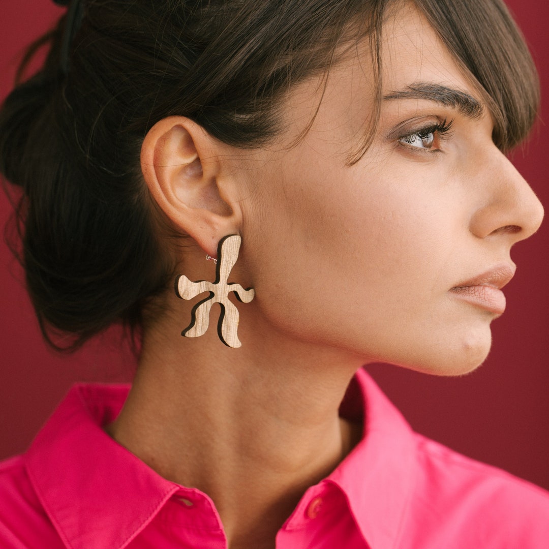 Wood, Lightweight, Minimalist Statement Earrings - in Between Earrings ...