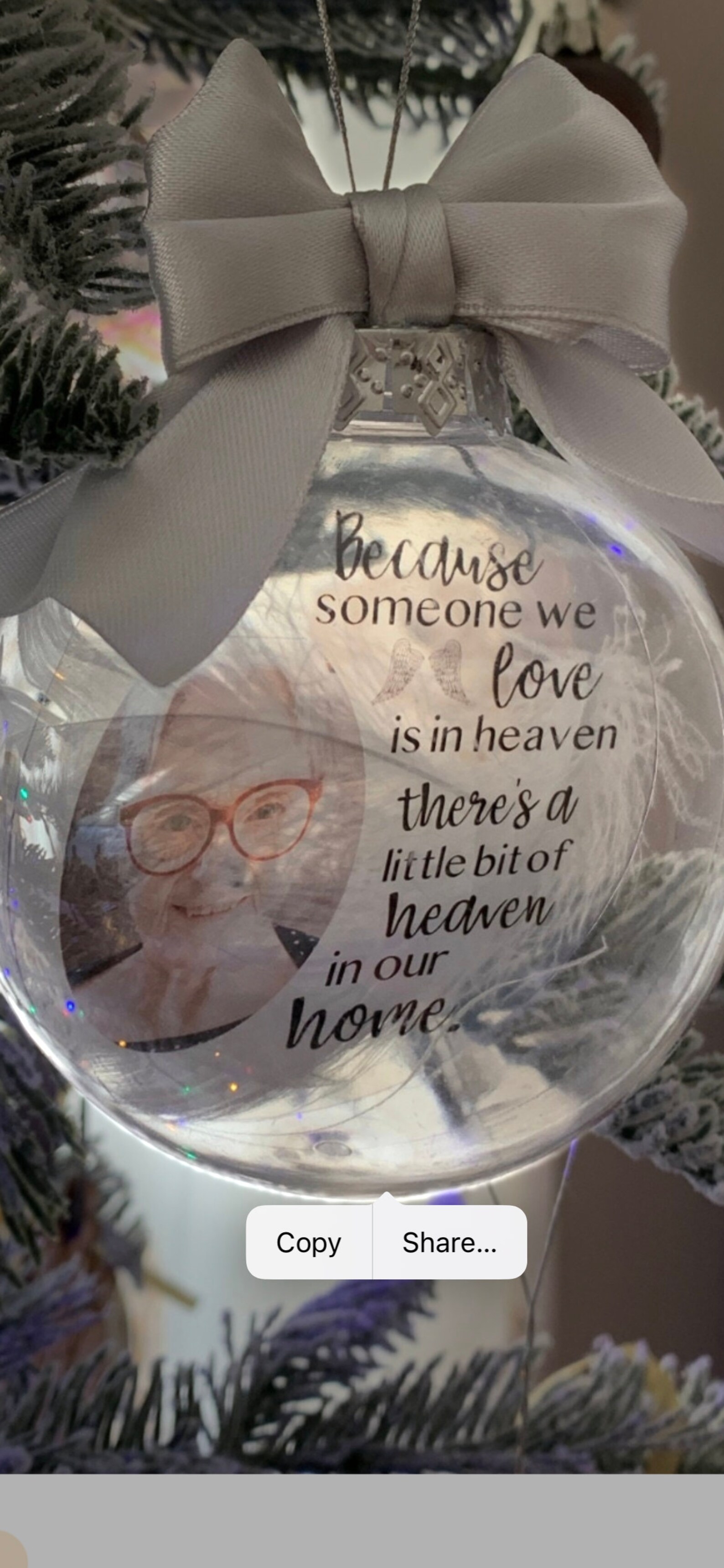 Memory Bauble, With a Photo of Your Loved One With a Beautiful White ...
