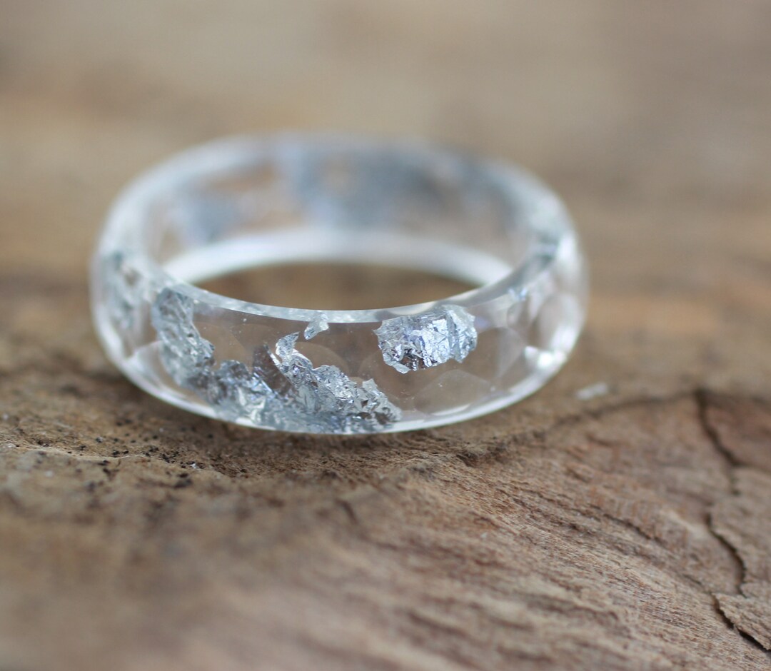 Clear Resin Ring, Ice Ring, Band Ring With Silver Flakes, Handmade ...