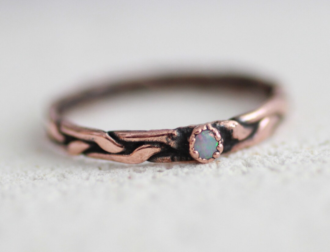 Braided Copper Ring Australian Opal Ring, October Birthstone Band ...