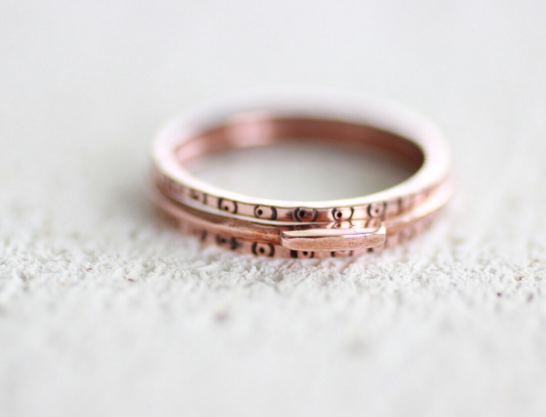 Copper Ring Set dots, Thin Stacking Ring Set, 7th Anniversary Gift ...
