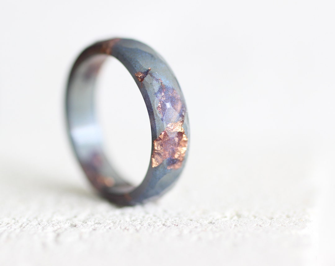 Resin Ring in Labradorite Blue Color With Copper Flakes, Iridescent ...