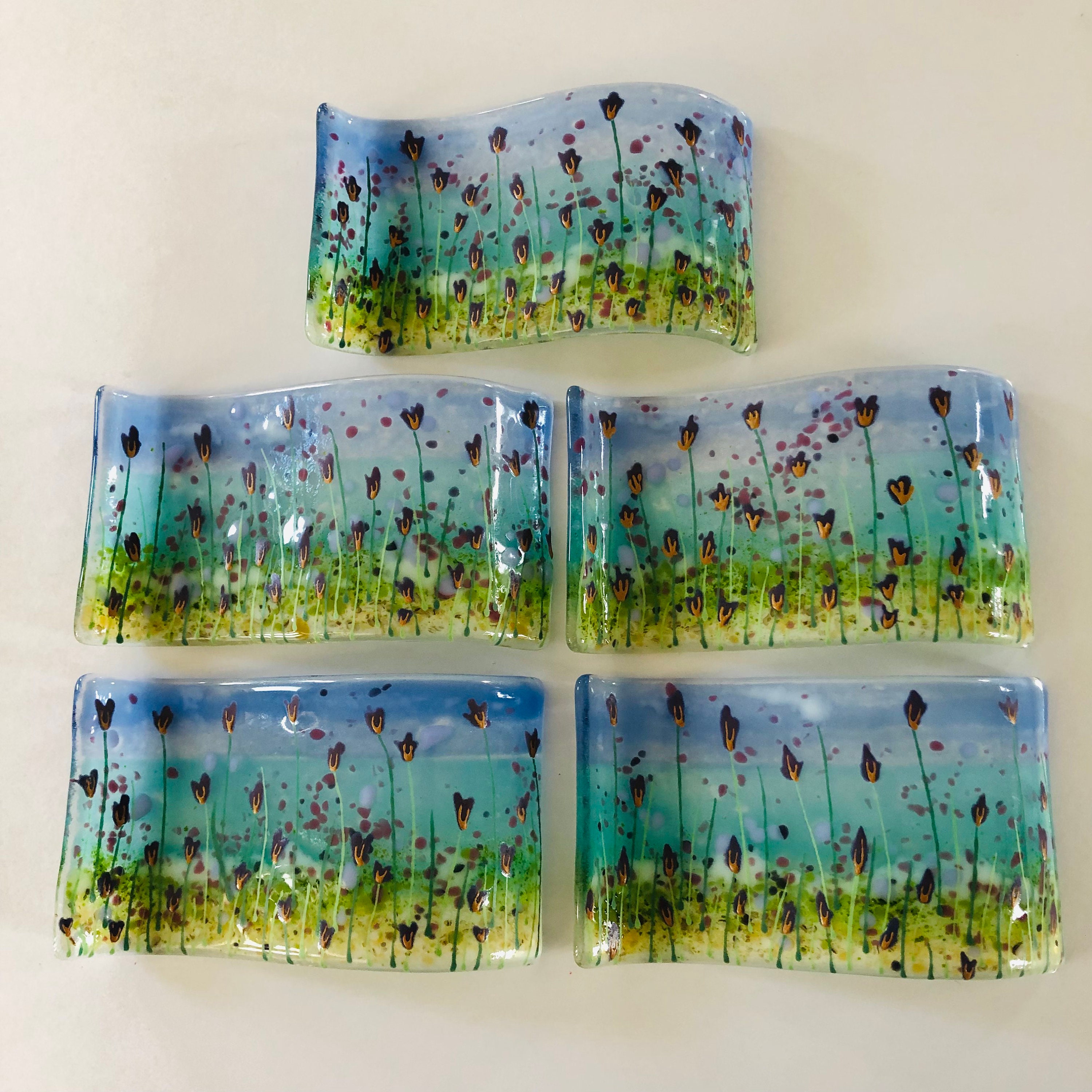 Fused Glass Art - Fused Glass Beautiful Coastal Floral Wave, Cornish ...