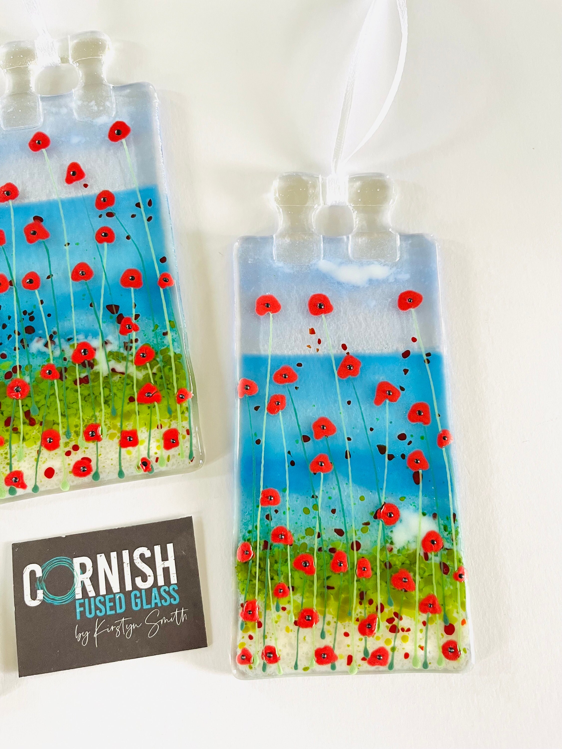 Fused Glass Coastal Poppy Sun Catcher - Glass Decoration, Cornish Fused ...