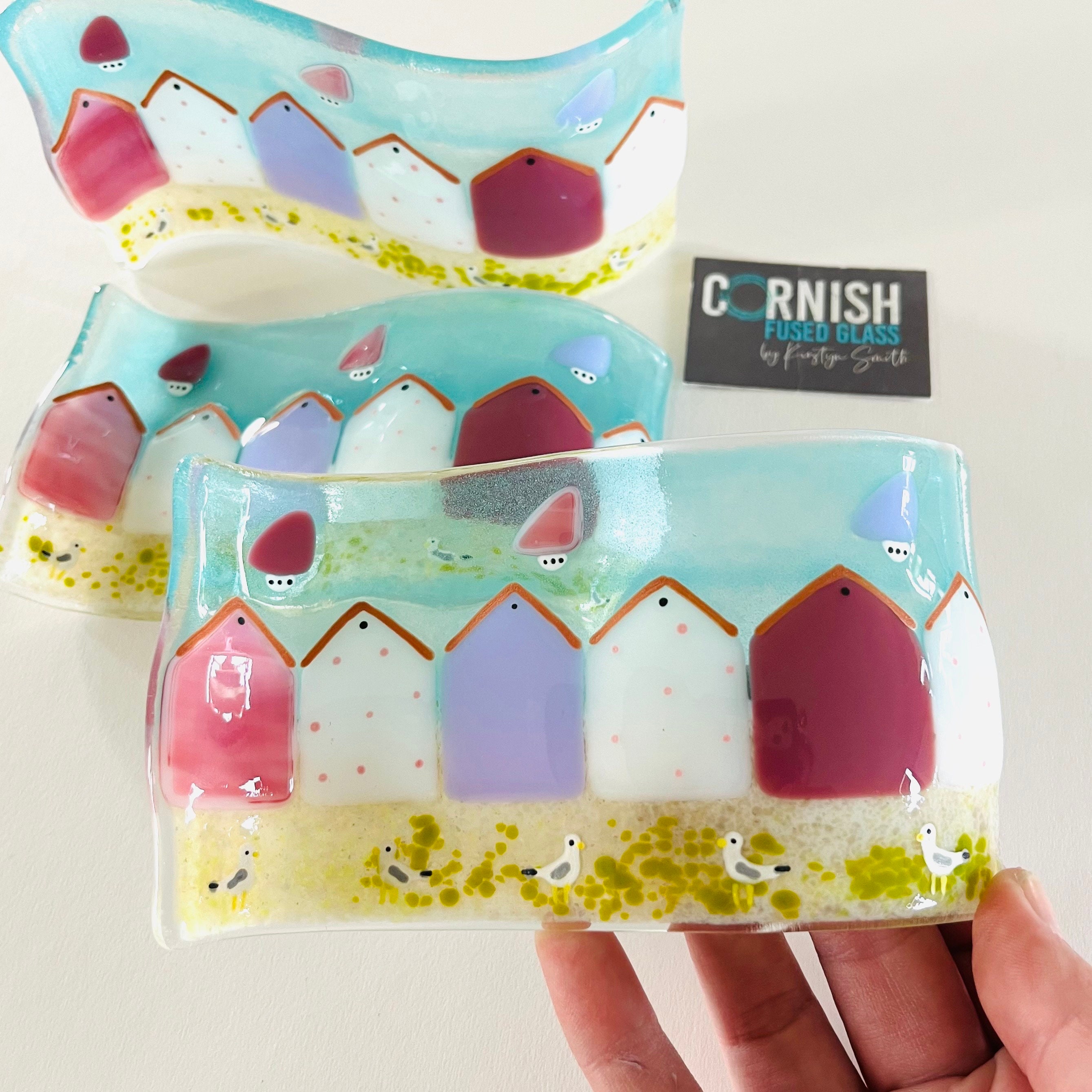 Fused Glass Art, Fused Glass Beach Hut Wave, Cornish Fused Glass - Etsy