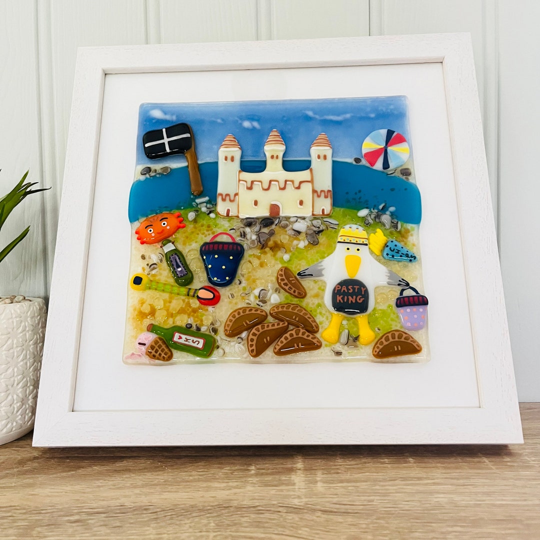 Fused Glass- Cornish Seaside Harbour and Houses Art, Poldark, Coastal ...