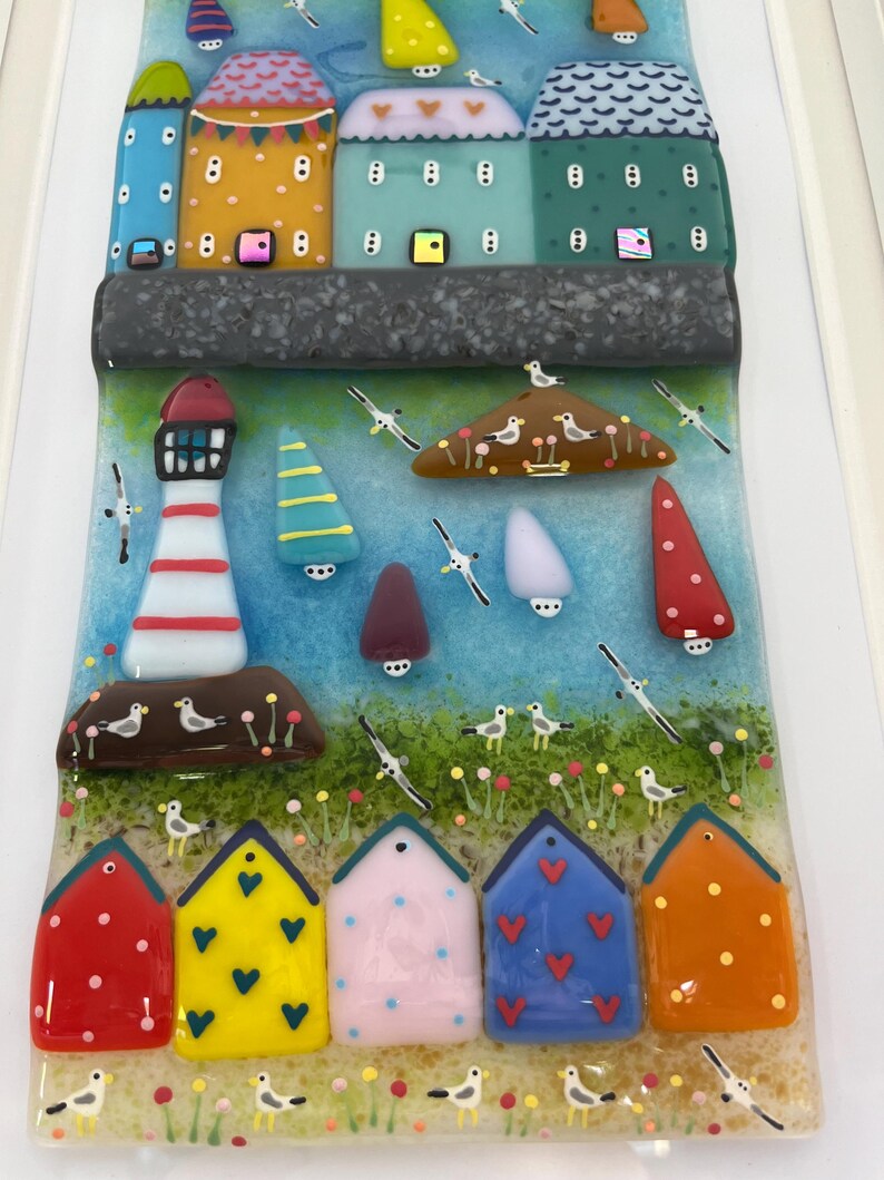 Devon Inspired Lighthouse Seaside Harbour Fused Glass Art, Fused Glass ...