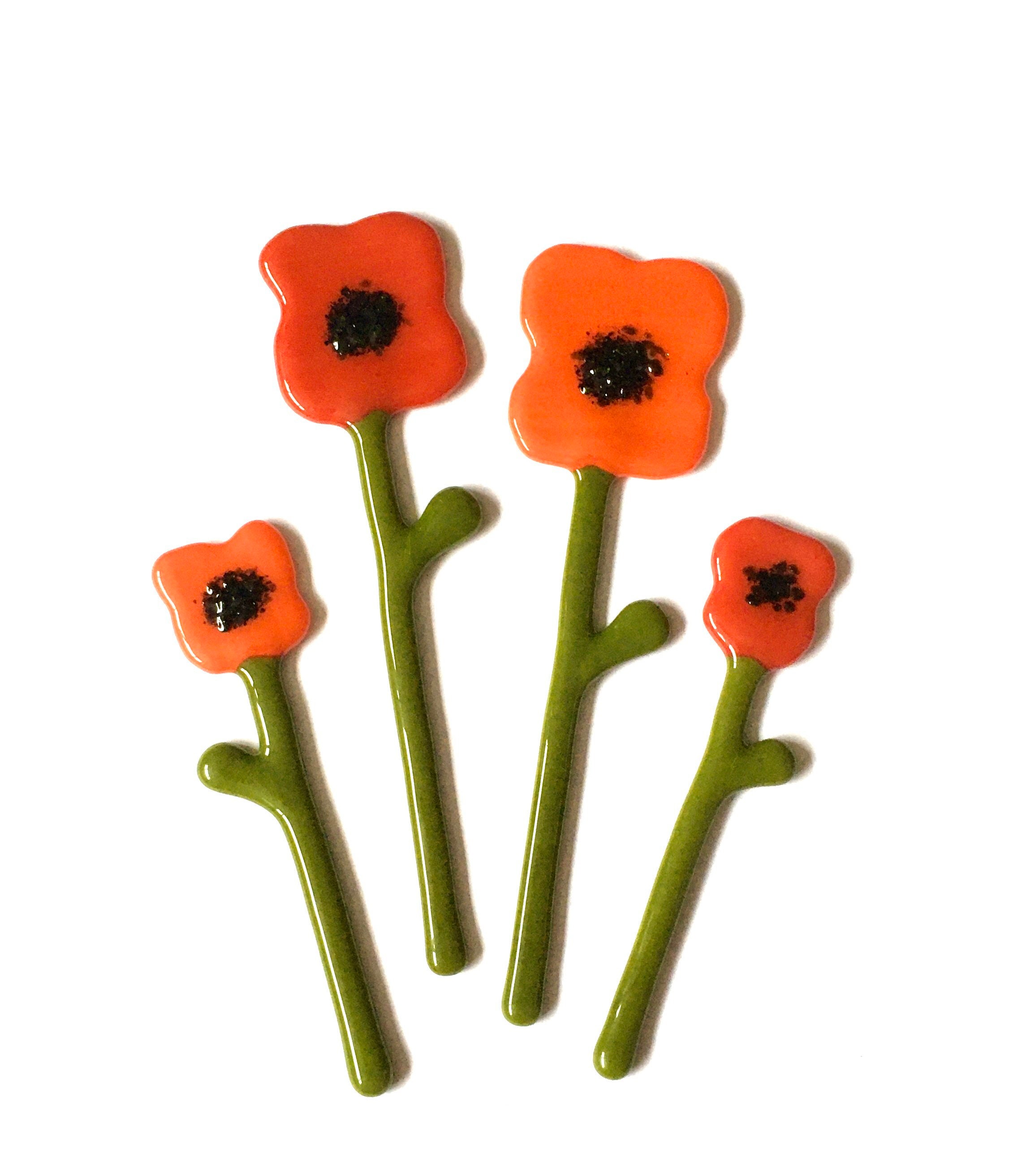 Fused Glass Remembrance Day Poppy Garden Decoration - Fused Glass Plant ...