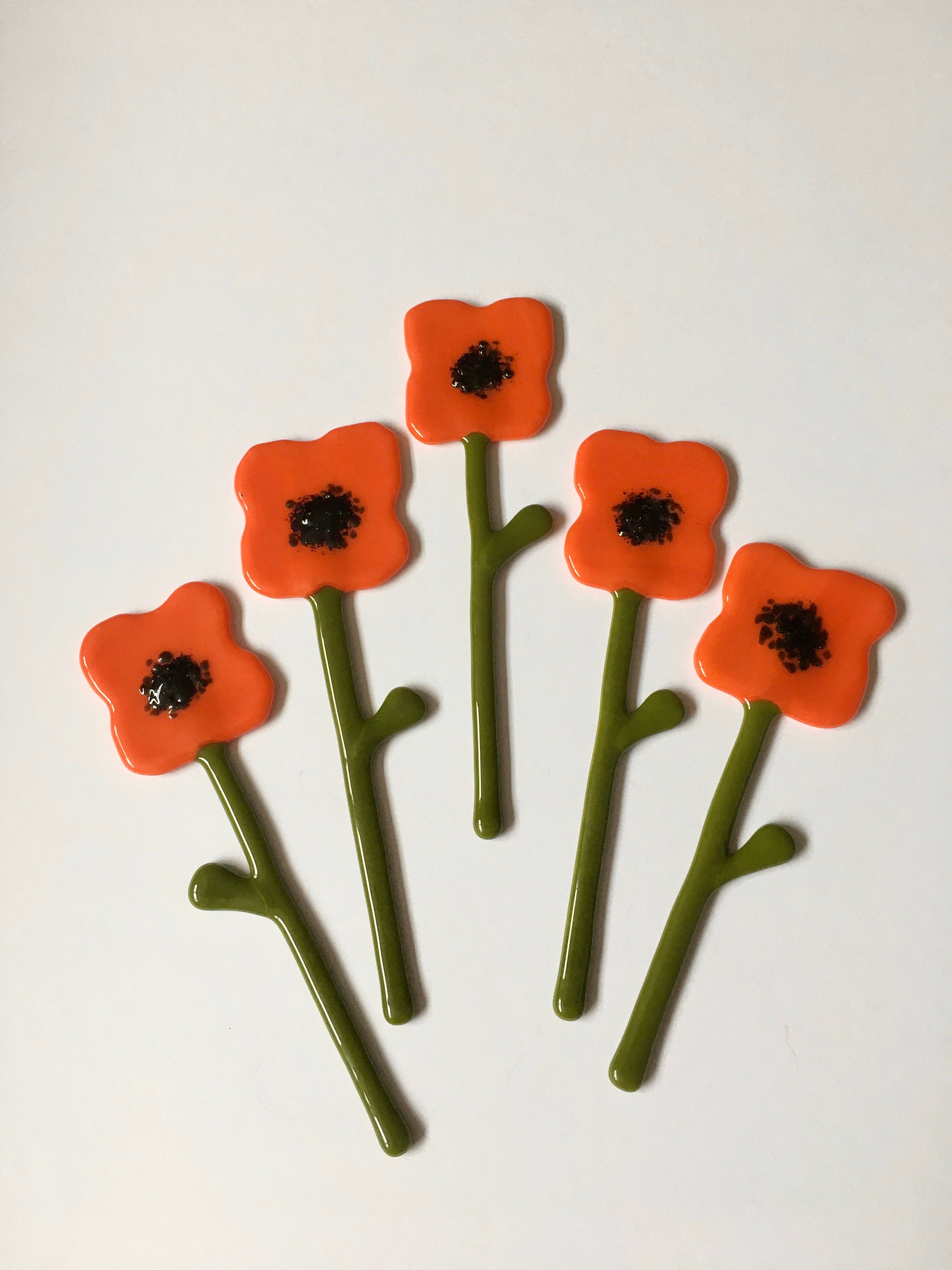 Fused Glass Remembrance Day Poppy Garden Decoration - Fused Glass Plant ...
