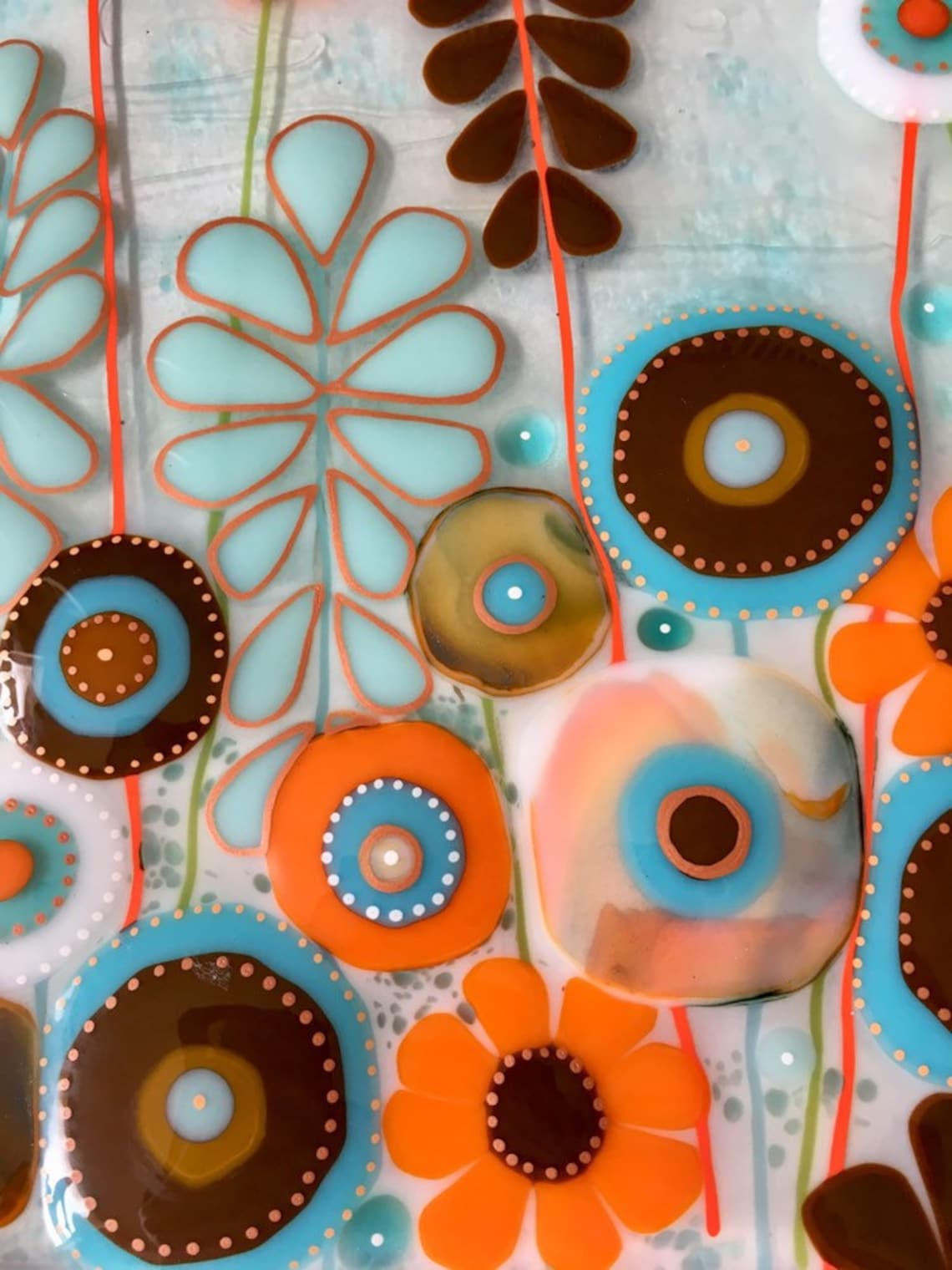 Fused Glass Art Contemporary Fused glass flowers retro art | Etsy
