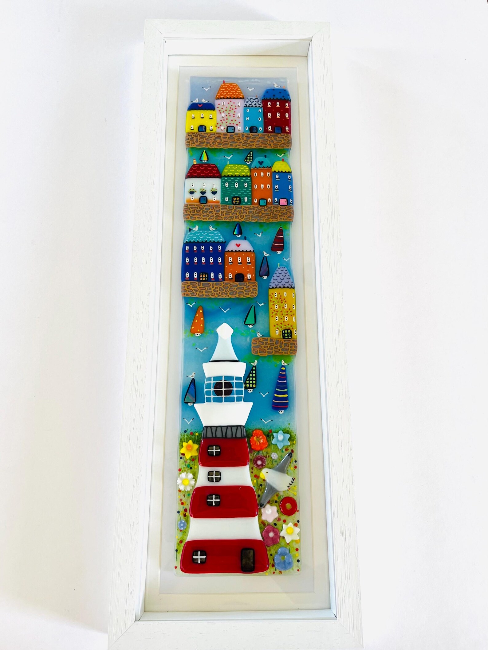 Fused Glass Cornish Coastal Town Framed Wall Art, Cornish Fused Glass ...