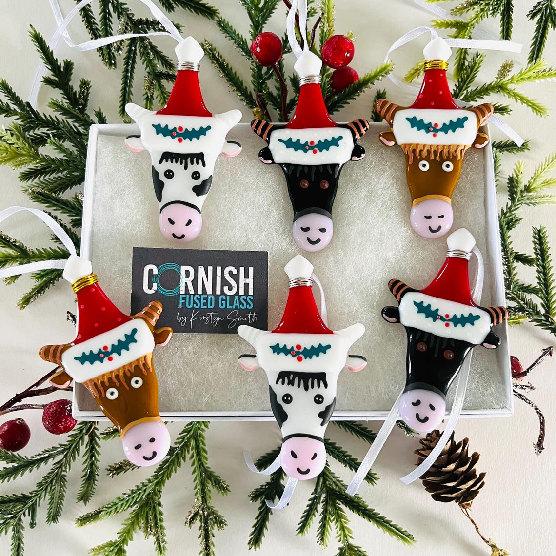 Fused Glass Cow Christmas Decorations - Fused Glass Christmas ...