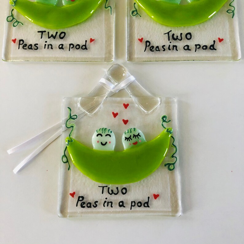 Fused Glass funny two peas in a pod gift fused glass art | Etsy