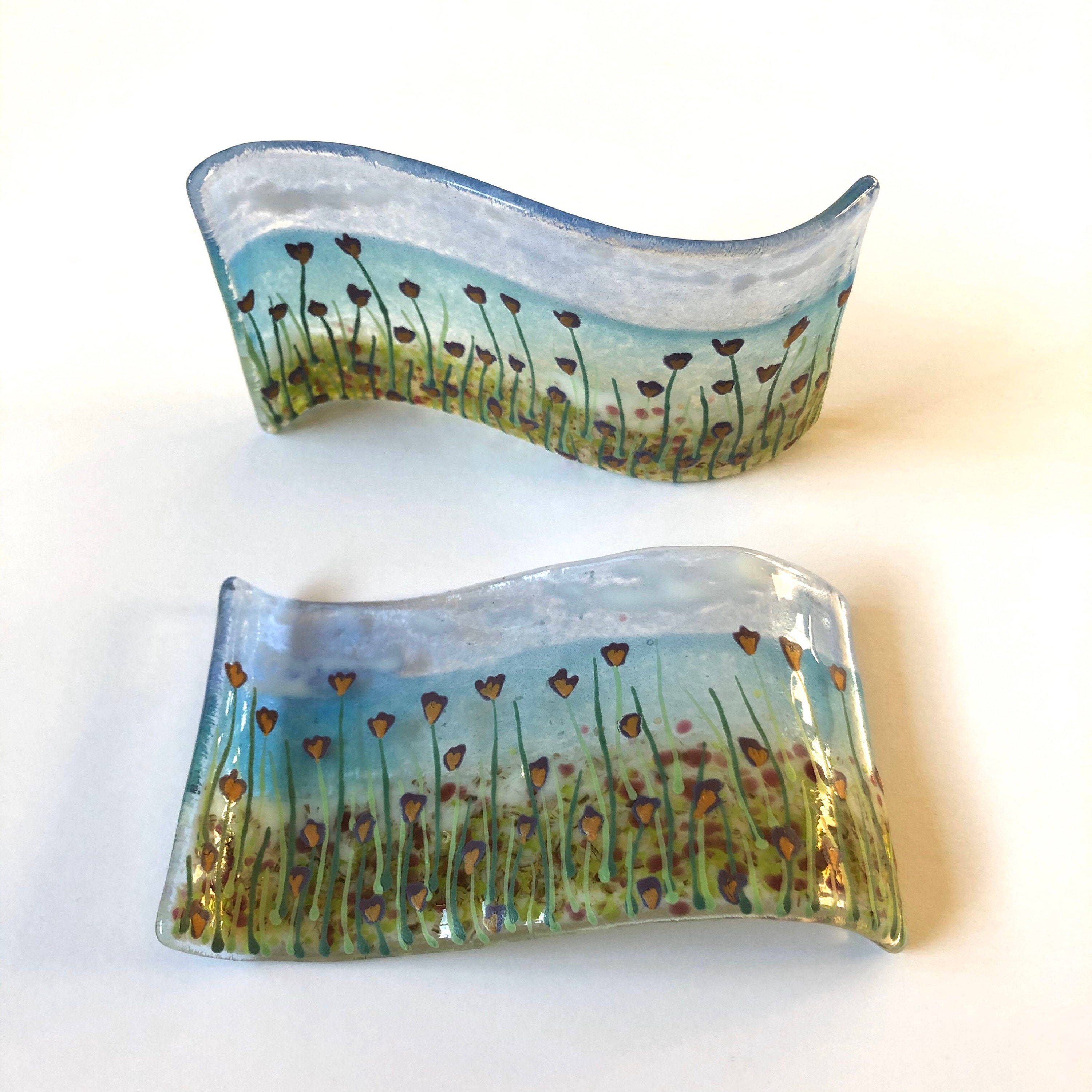 Fused Glass Art fused glass beautiful coastal floral wave | Etsy